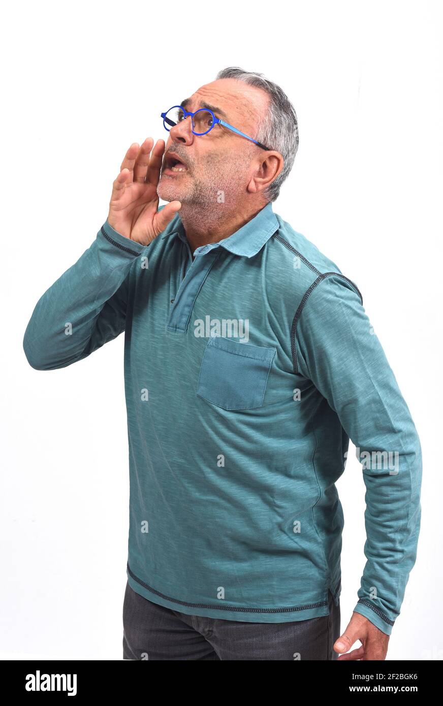 man talking on white background Stock Photo - Alamy