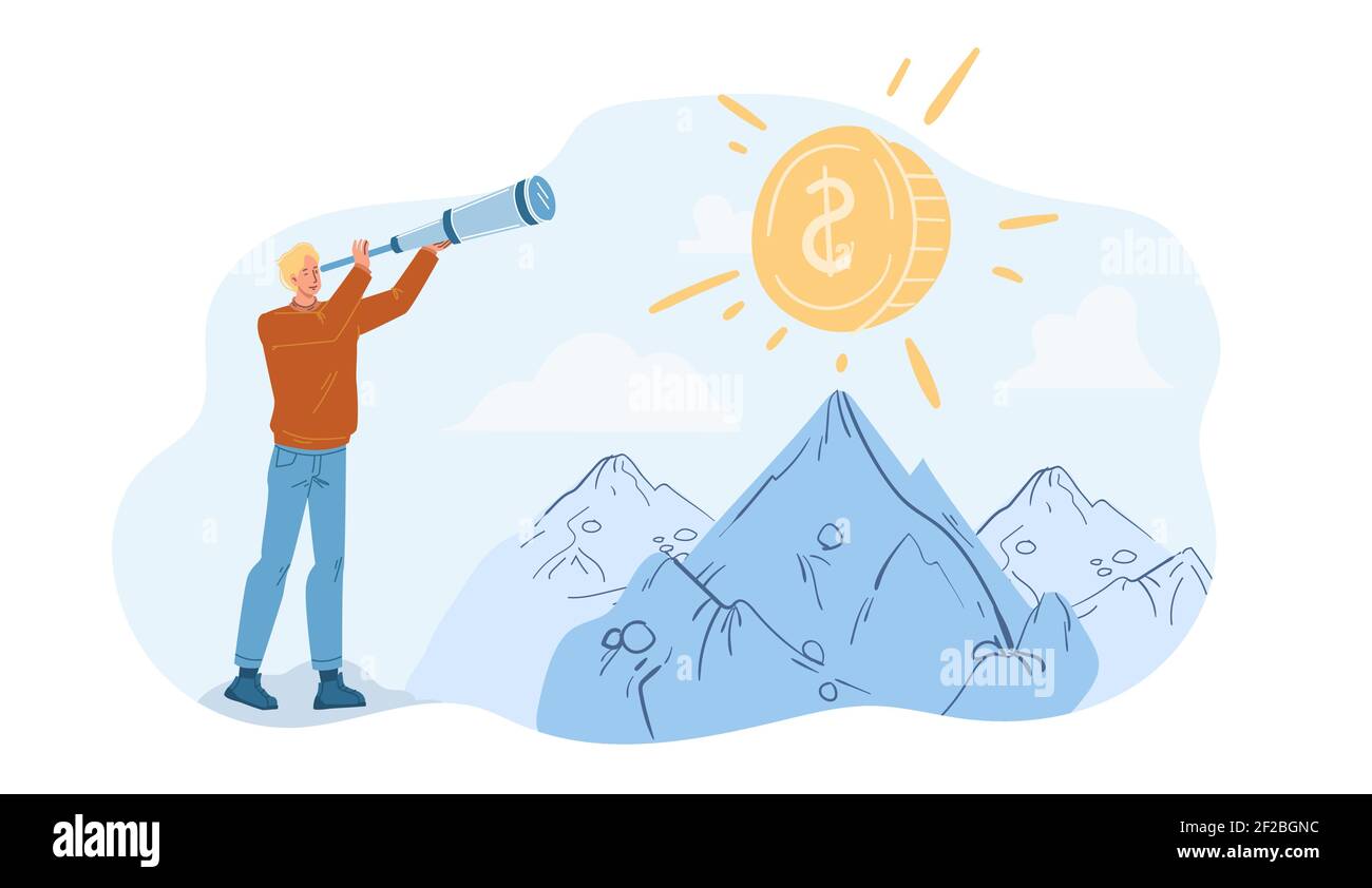 Flat cartoon character look into distance vector illustration concept ...