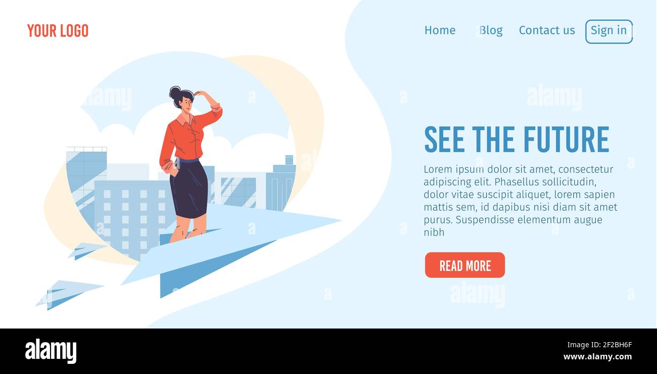Flat cartoon character look into distance,landing page vector ...