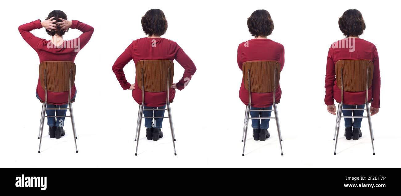 various ways to sit on a chair on white Stock Photo - Alamy