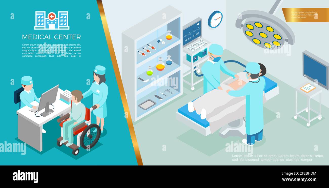 Isometric healthcare colorful concept with operation in surgery room ...