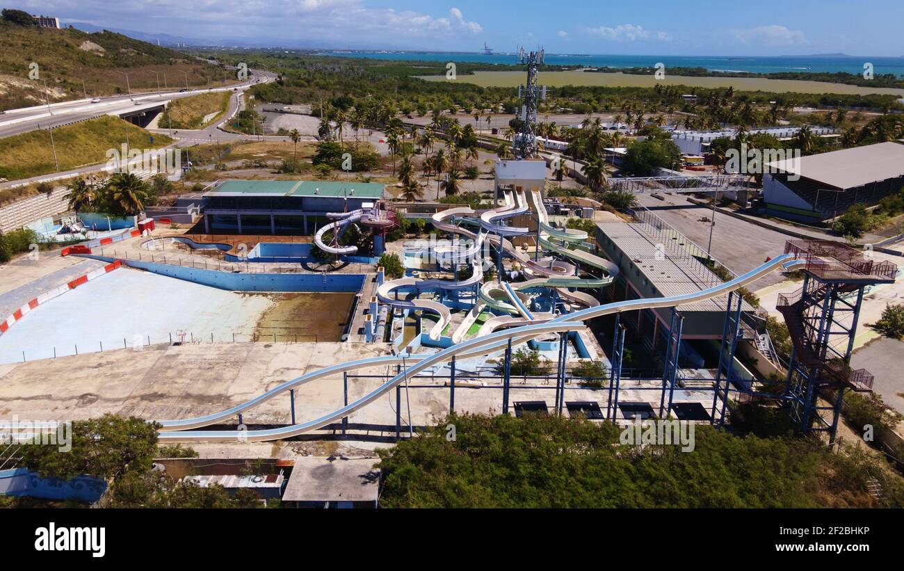 An aerial view of a closed abandoned water park Stock Photo - Alamy