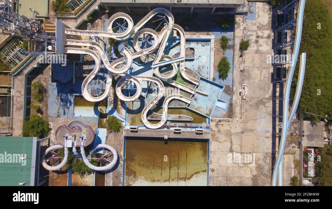 An aerial view of a closed abandoned water park Stock Photo - Alamy