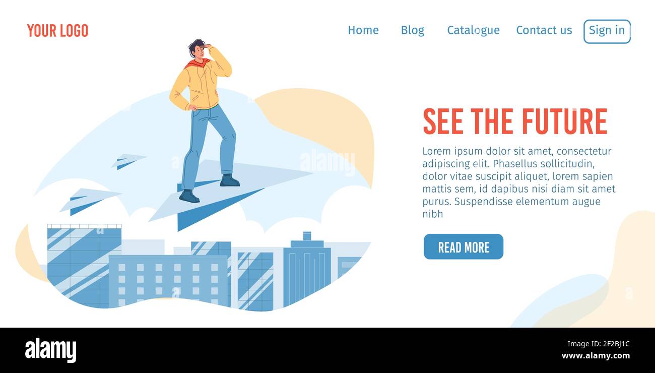 Flat cartoon character look into distance,landing page vector ...