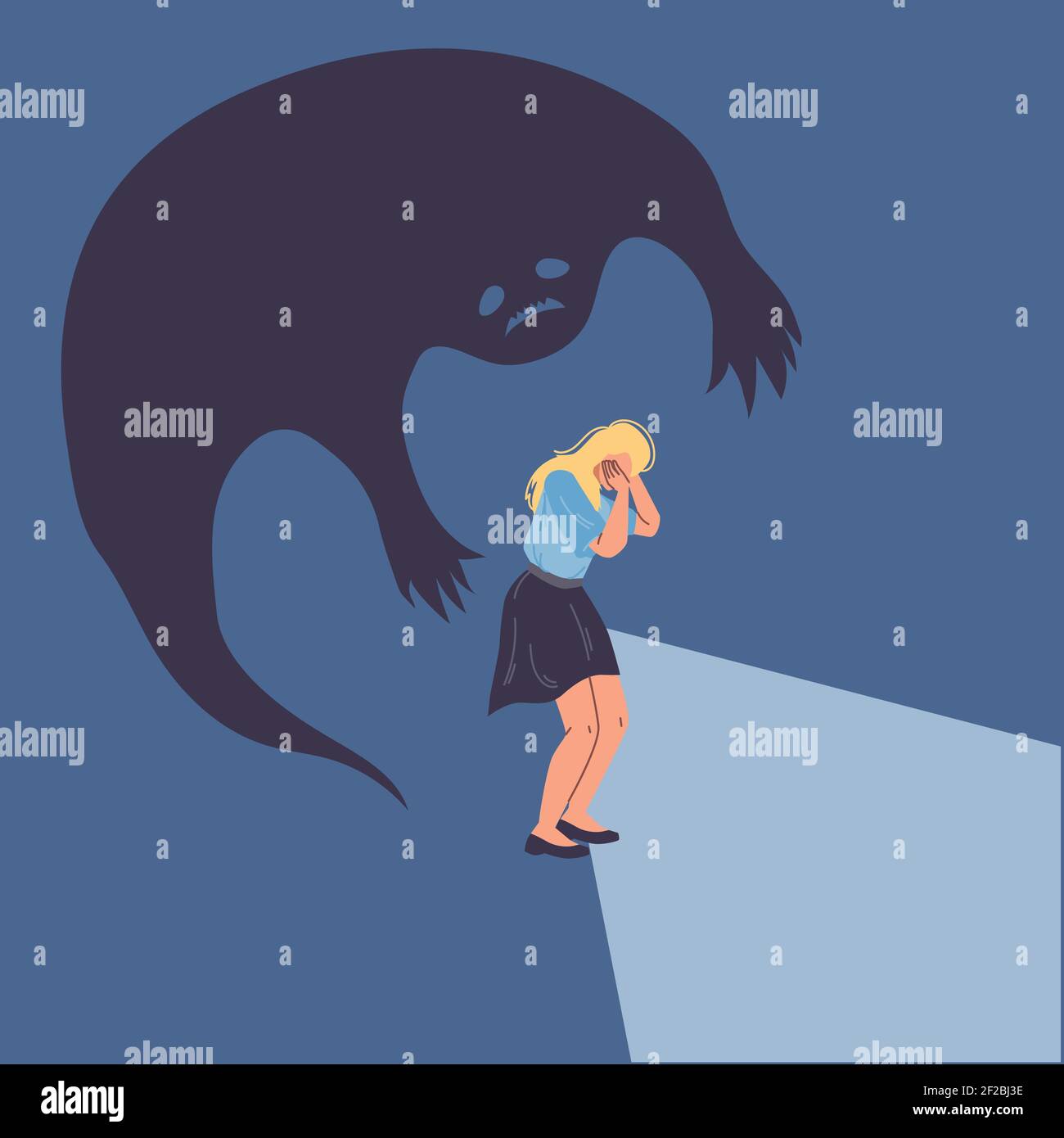 Flat cartoon woman character in panic, psychological problems vector ...