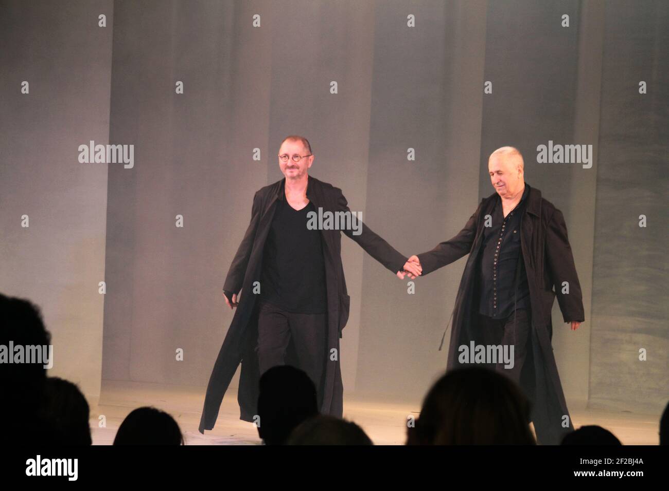 Romanian actors Horatiu Malaele and George Mihaita at the curtain call ...