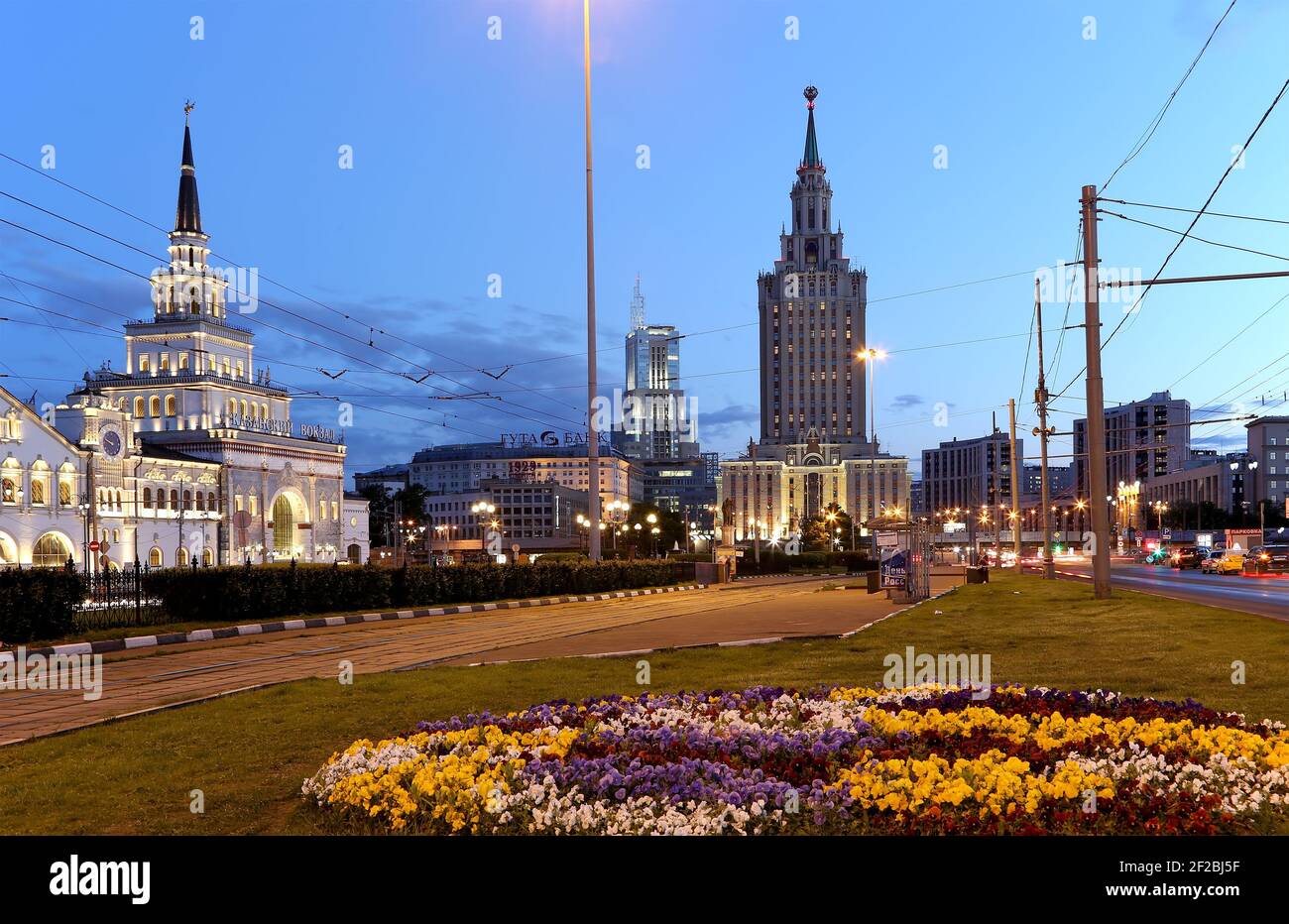 Komsomolskaya Square (night). Moscow, Russia. It is often referred to ...