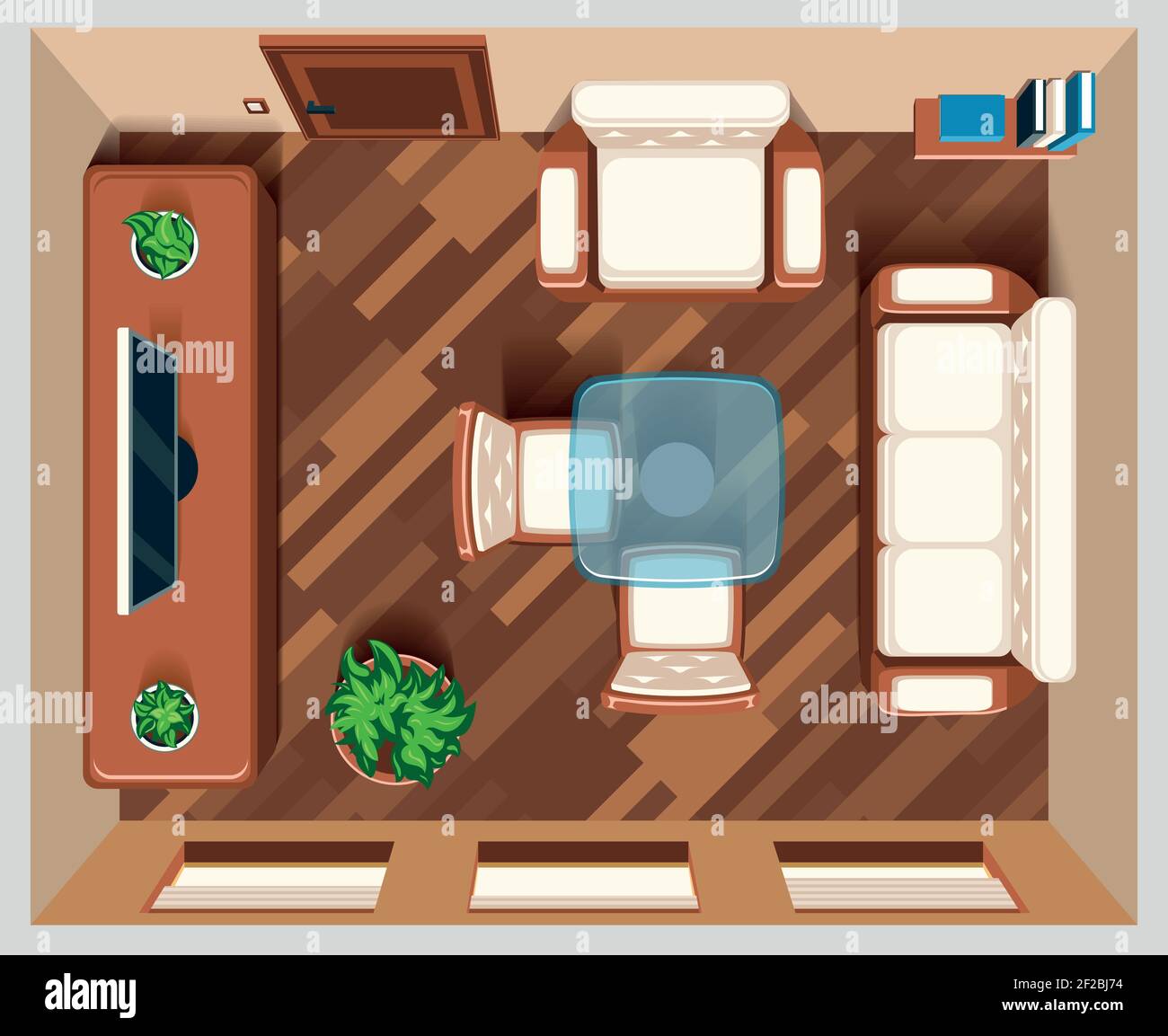 Living room with furniture top view. Interior room for living, house ...