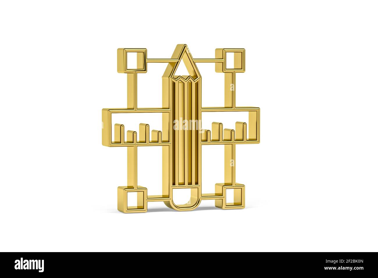 Golden 3d ruler and pencil icon isolated on white background - 3D ...