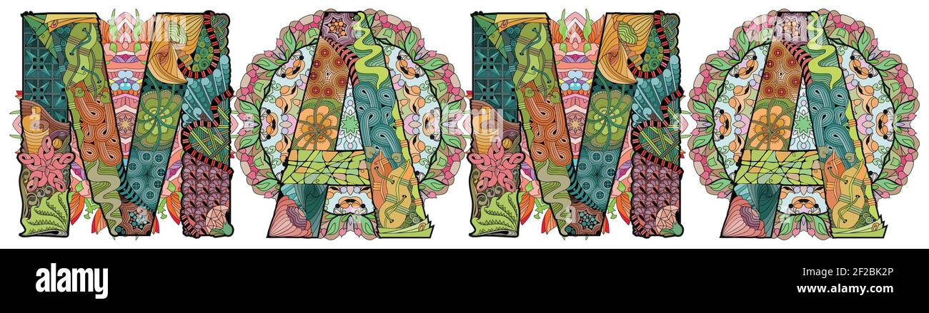 Hand-painted art design. Illustration word MAMA with mandalas for t ...