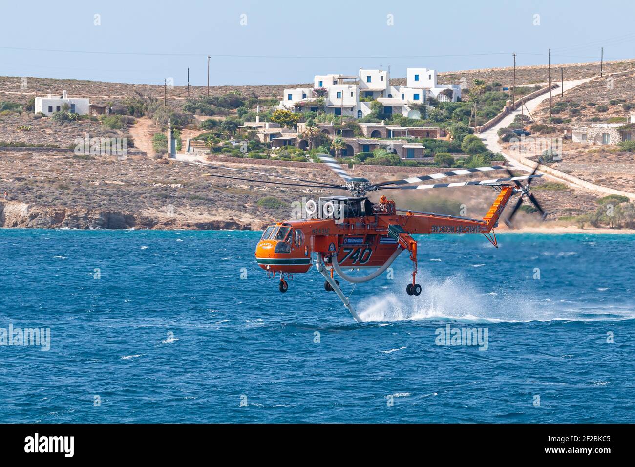 Paros Island, Greece- 26 September 2020: A helicopter of the fire ...