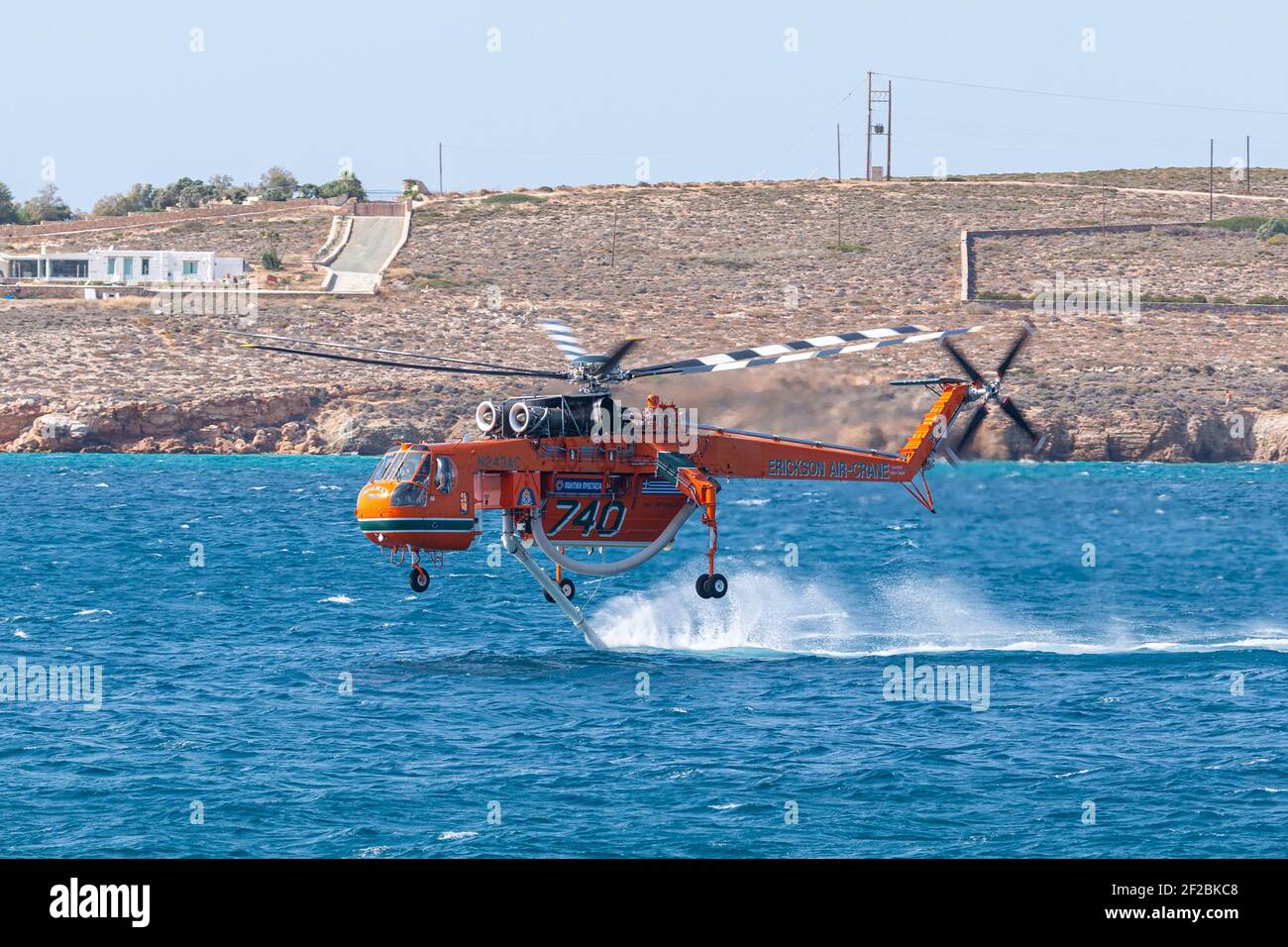 Paros Island, Greece- 26 September 2020: A helicopter of the fire ...