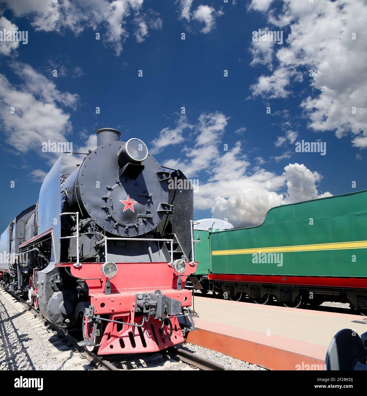 Ancient steam locomotive, Moscow museum of railway in Russia, Rizhsky ...
