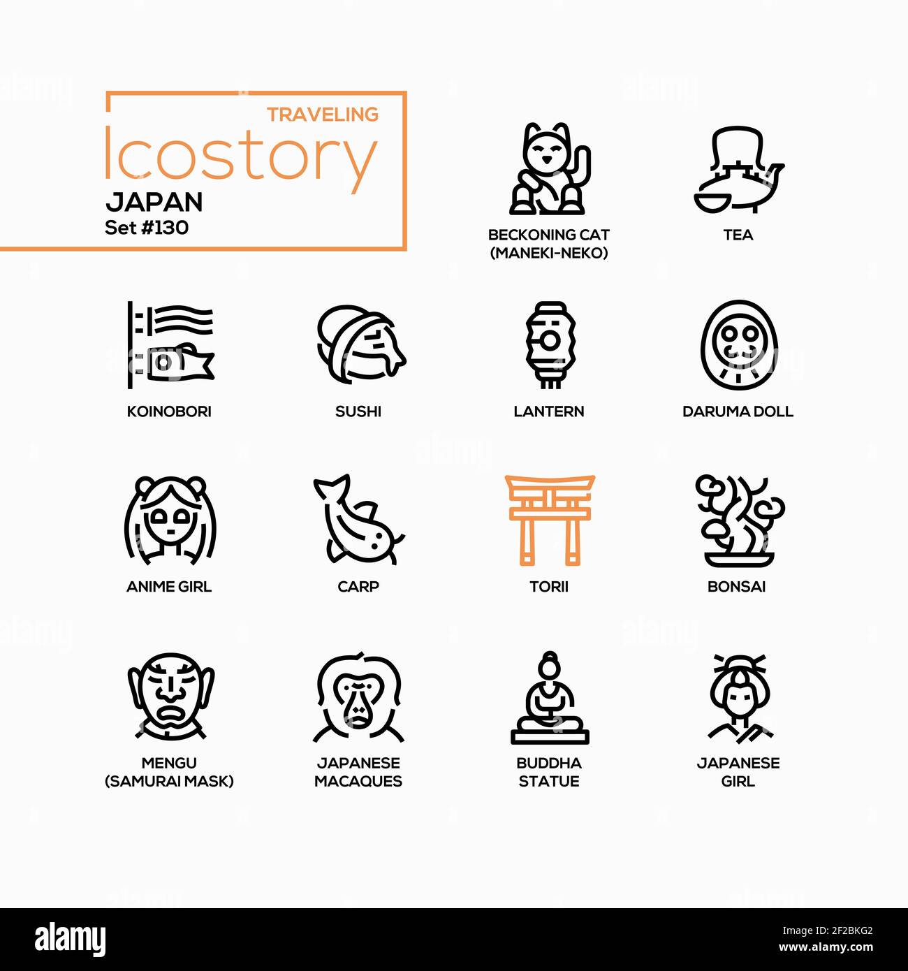 Japan - modern line design style icons set. Japanese national symbols ...