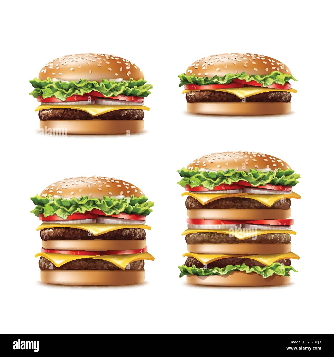 Vector Set of Different Realistic Hamburger Classic Burger American ...