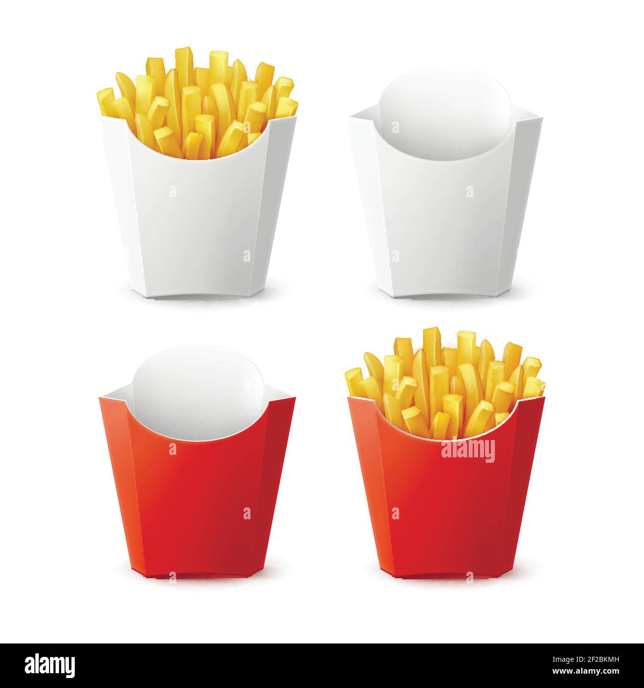 Vector Set of Packed Potatoes French Fries with Red White Blank Empty ...