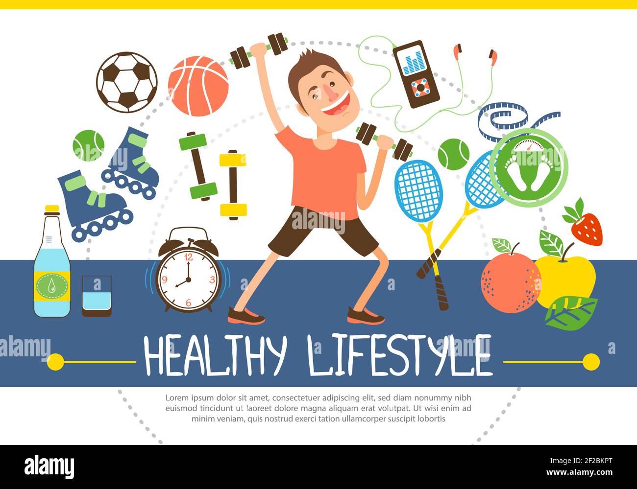 Flat Healthy Lifestyle Concept With Athlete Soccer Basketball Tennis