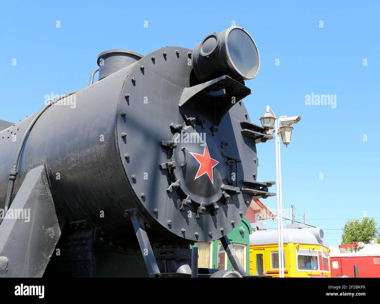 Ancient steam locomotive, Moscow museum of railway in Russia, Rizhsky ...