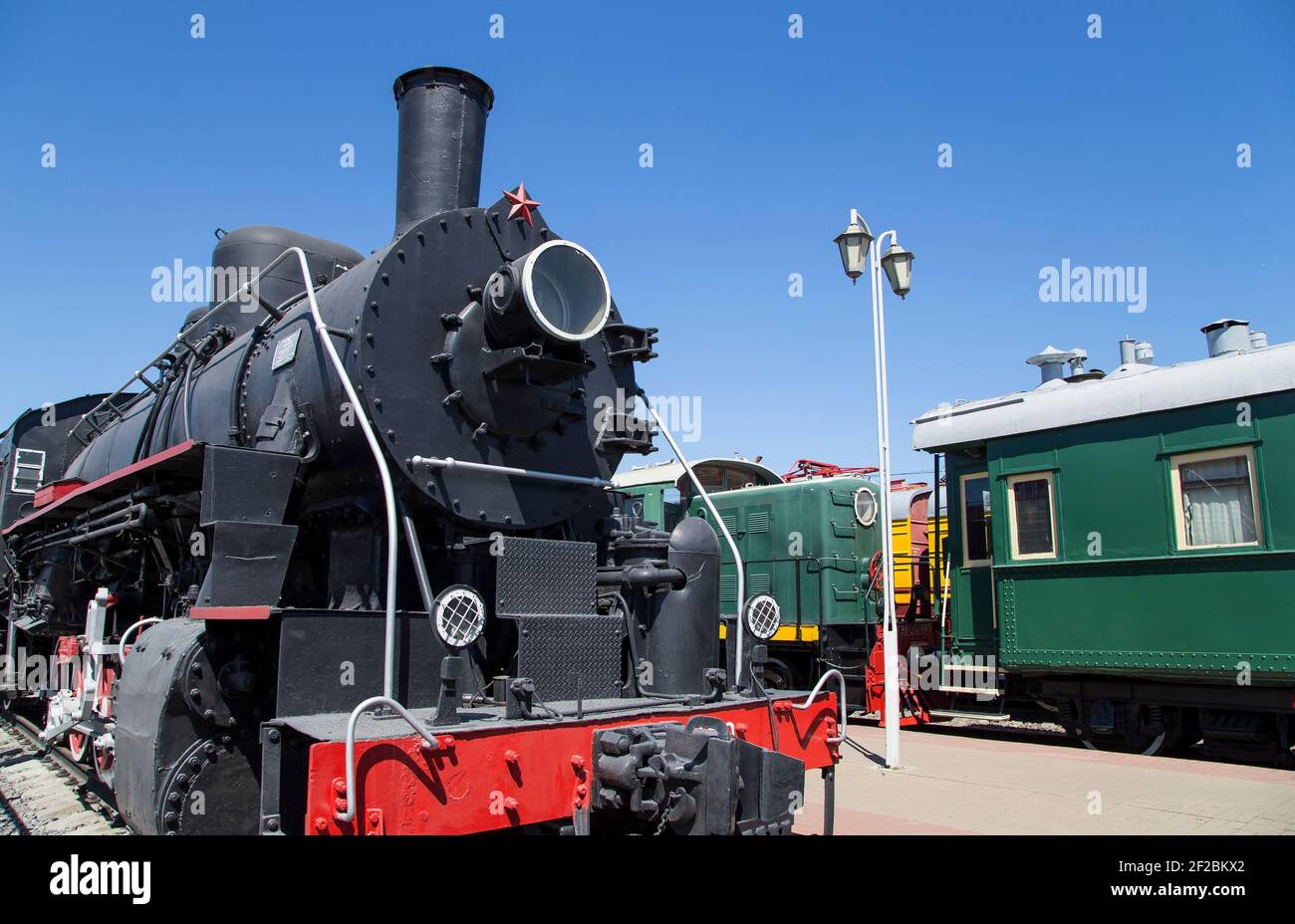 Ancient steam locomotive, Moscow museum of railway in Russia, Rizhsky ...