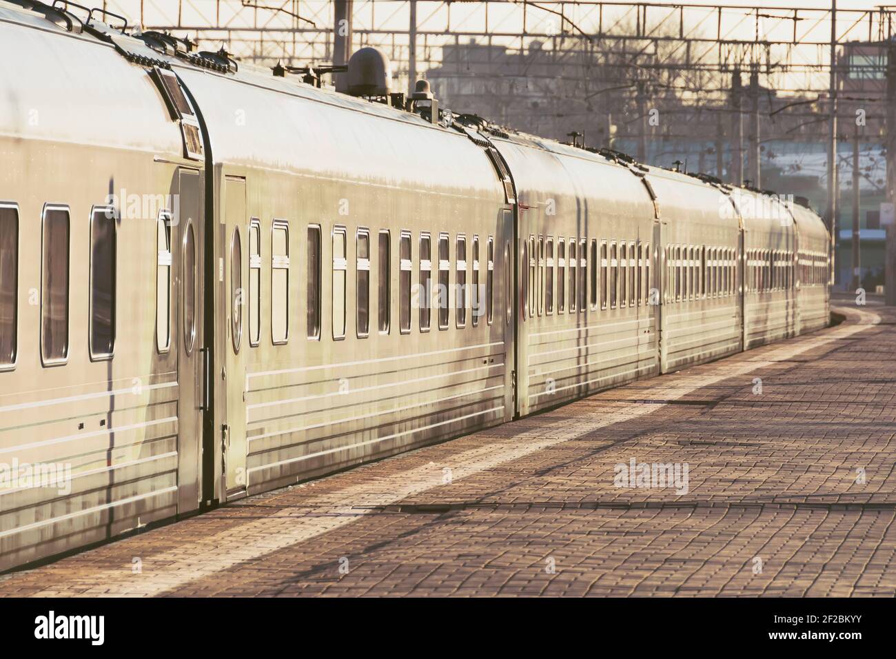 Passenger cars in the train at the platform at the station Stock Photo ...