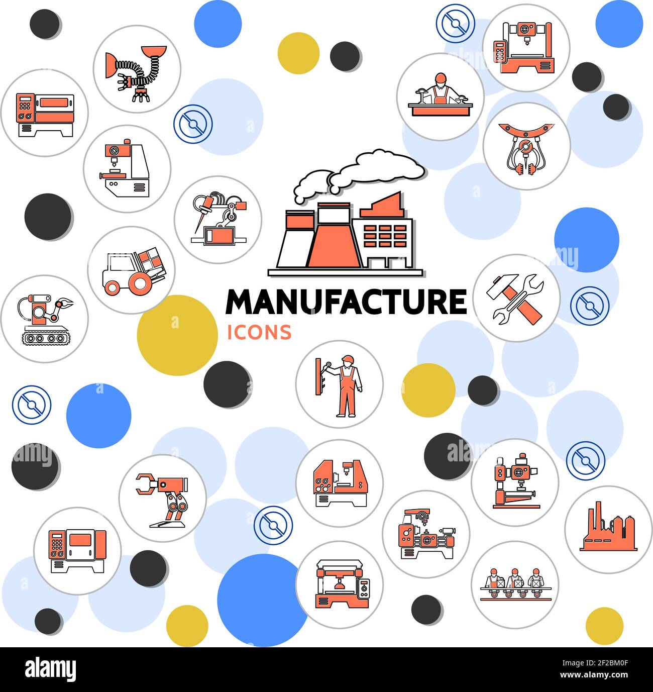 Production linear icons collection with plant engineer technician ...