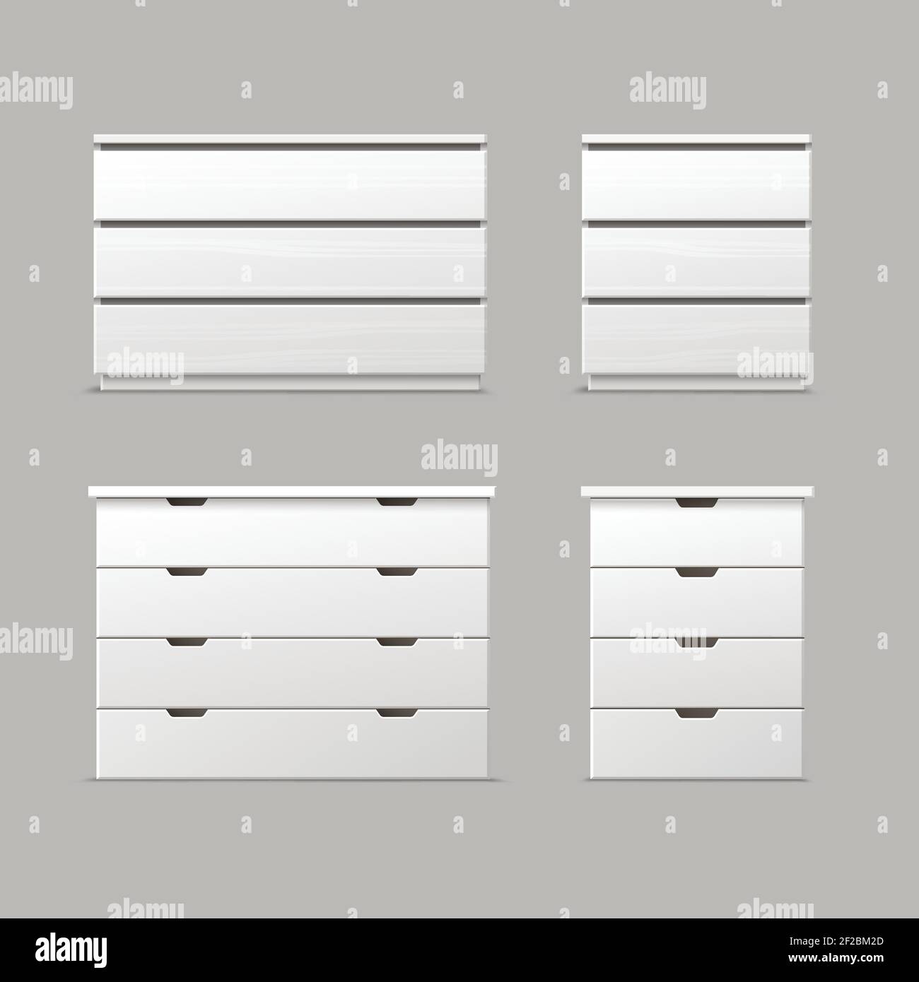 Vector set of different white drawers, nightstands or bedside tables ...