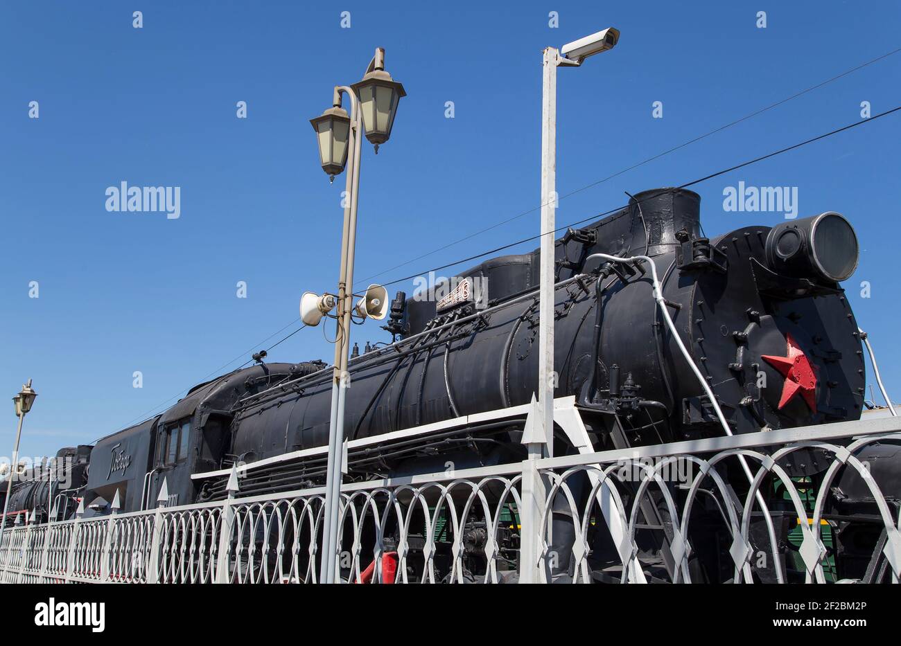 Ancient steam locomotive, Moscow museum of railway in Russia, Rizhsky ...