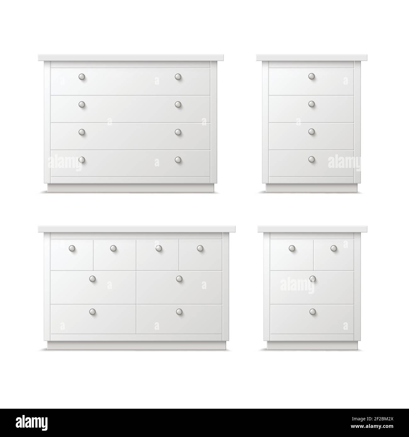 Vector set of different white drawers, nightstands or bedside tables ...