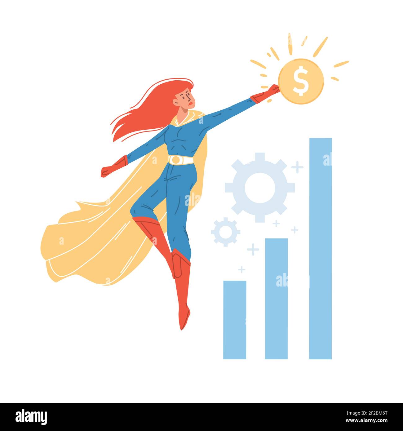Flat cartoon superhero character,successful business goal achievment ...