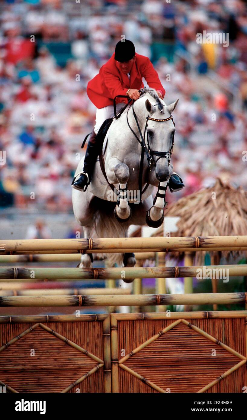 Olympic Games, Atlanta, August 1996, Jos Lansink (NED) riding Carthago ...