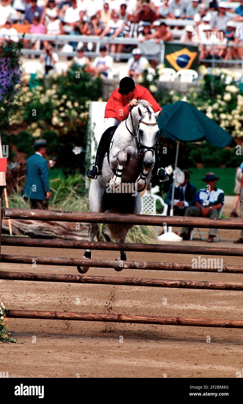 Olympic Games, Atlanta, August 1996, Jos Lansink (NED) riding Carthago ...