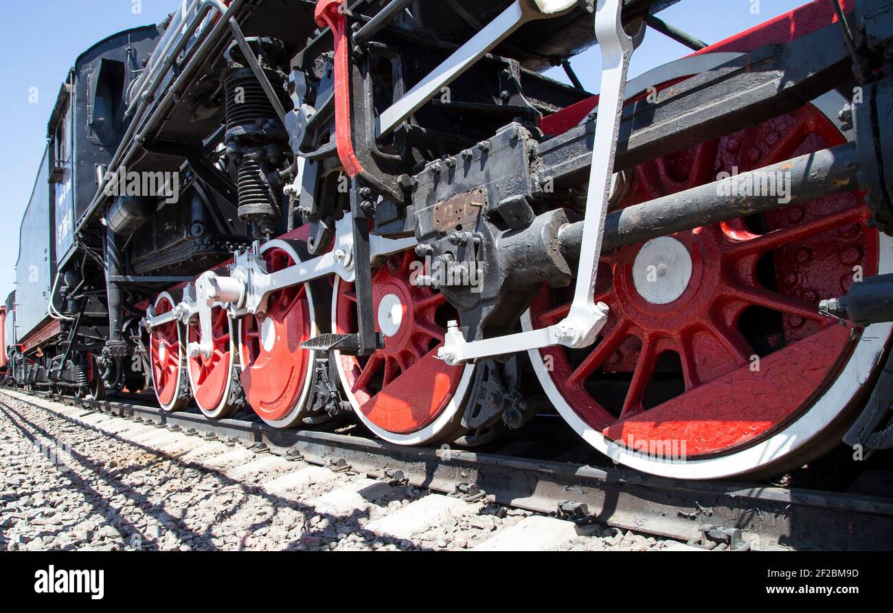 Ancient steam locomotive, Moscow museum of railway in Russia, Rizhsky ...