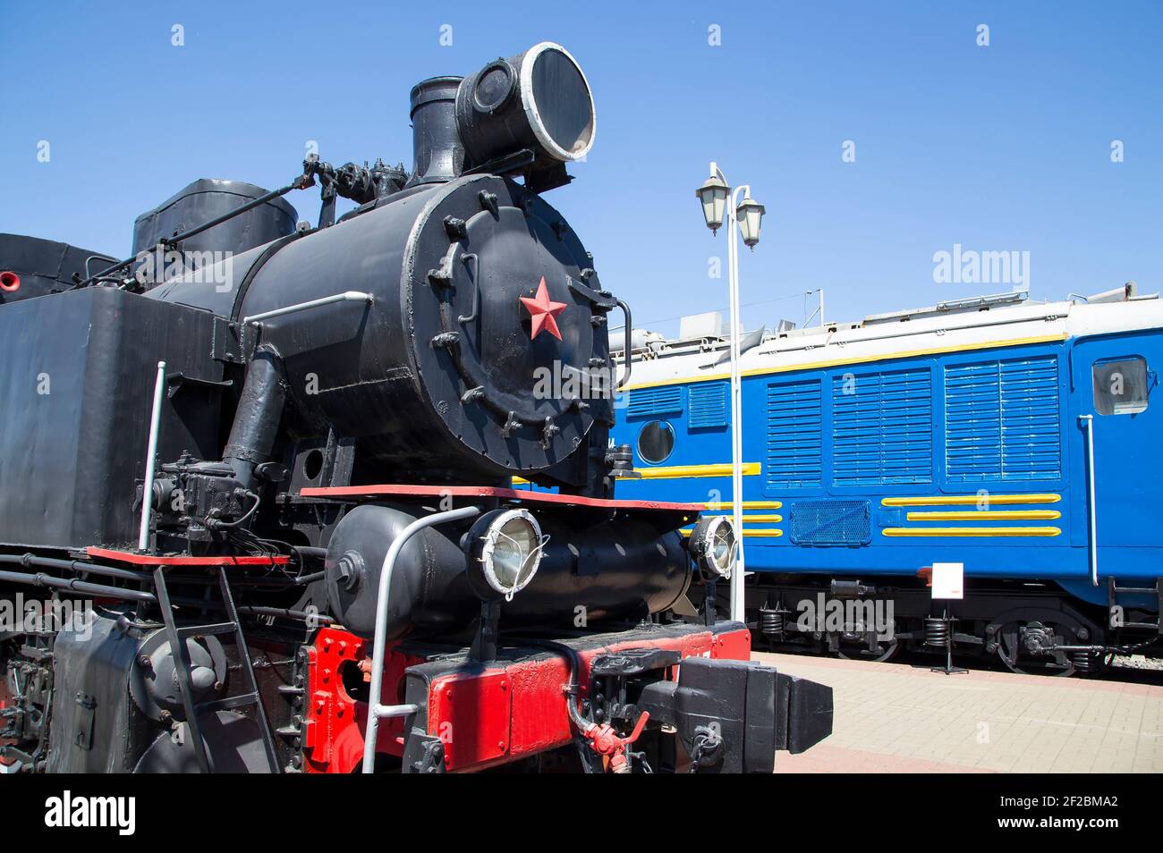 Ancient steam locomotive, Moscow museum of railway in Russia, Rizhsky ...