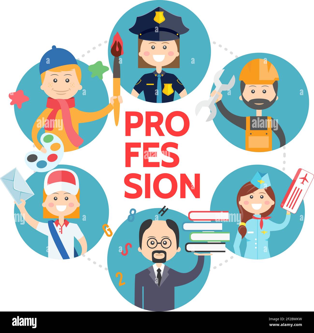 Flat profession avatars round concept with artist police officer ...