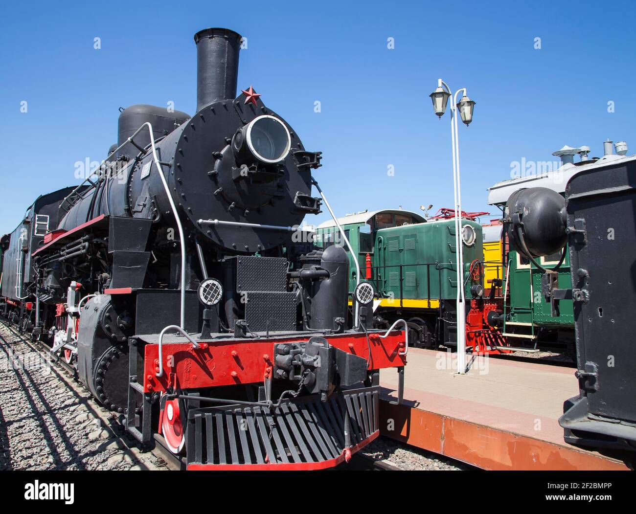 Ancient steam locomotive, Moscow museum of railway in Russia, Rizhsky ...