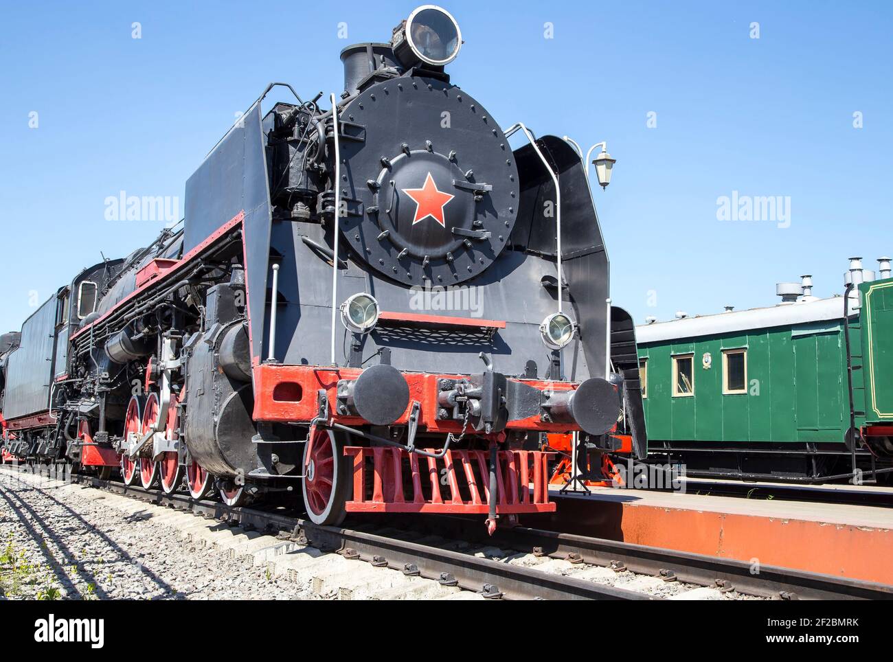 Ancient steam locomotive, Moscow museum of railway in Russia, Rizhsky ...