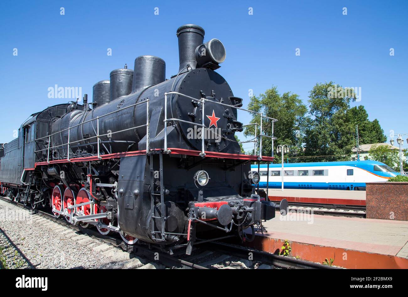 Ancient steam locomotive, Moscow museum of railway in Russia, Rizhsky ...