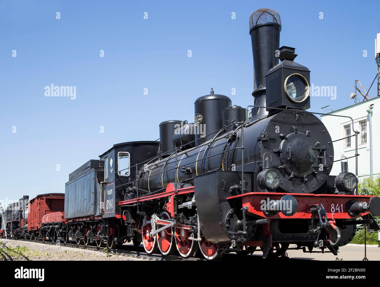 Ancient steam locomotive, Moscow museum of railway in Russia, Rizhsky ...