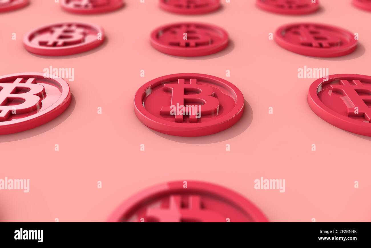 Bitcoin blockchain cryptocurrency logo on a coin. 3D Rendering Stock ...