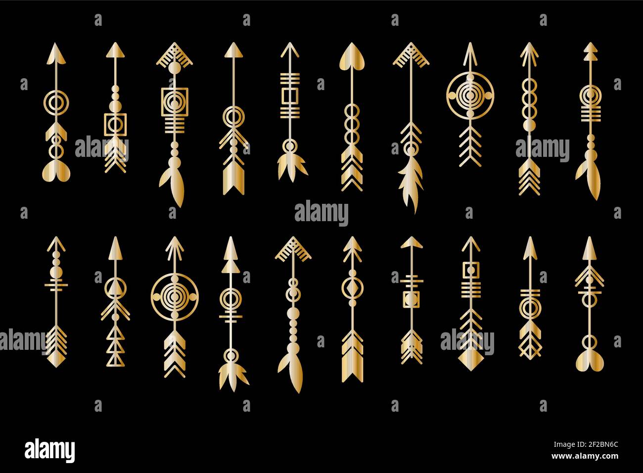 Set of gold arrow. Tribal elements collection. Geometric trendy hipster ...