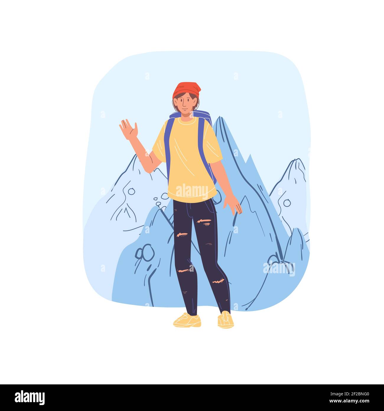 Flat cartoon character greeting,vector illustration concept Stock ...