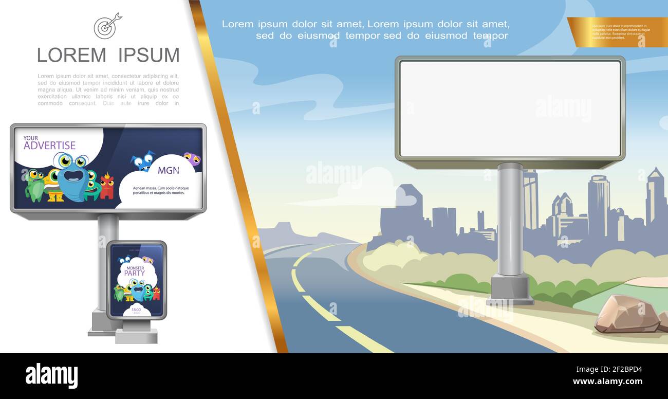 Outdoor advertising concept with realistic billboard near road on ...