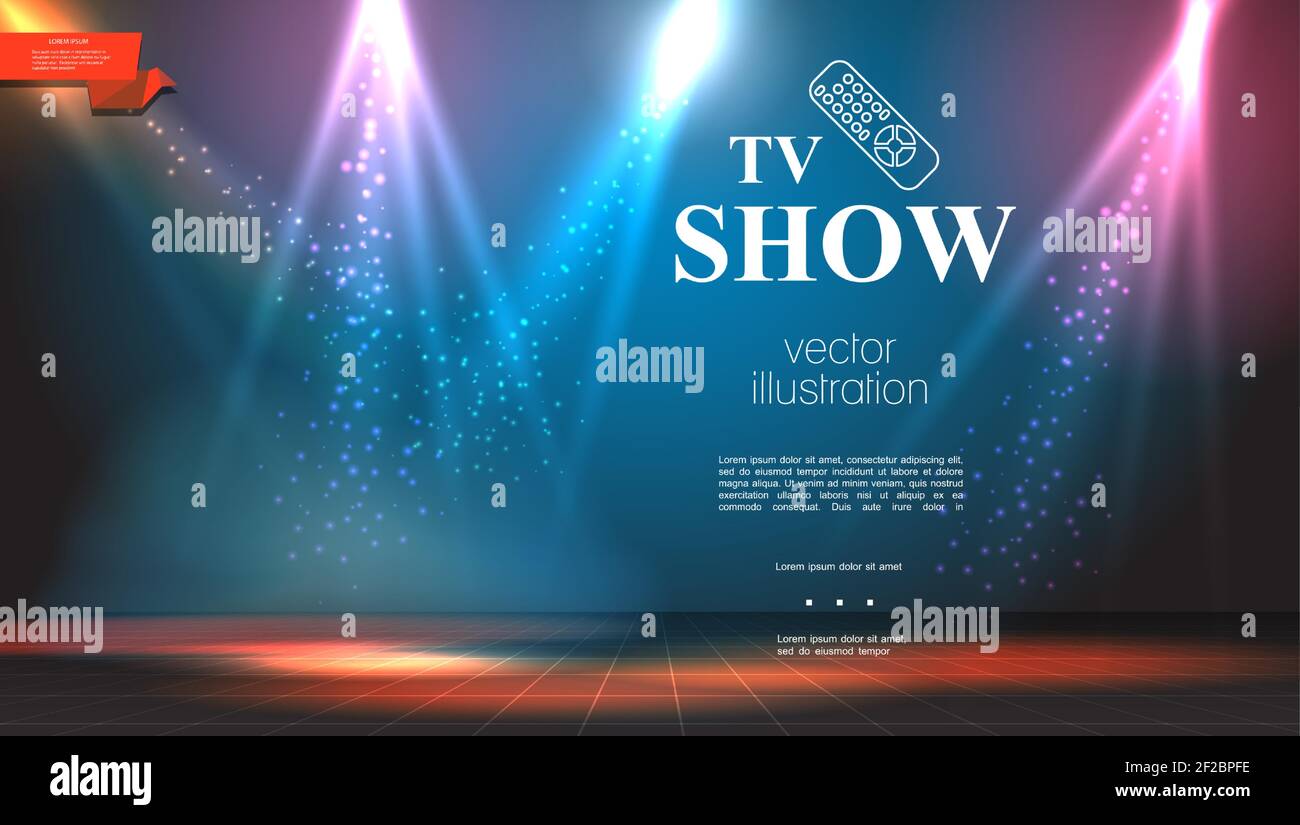 TV show bright colorful background with spotlights light glowing and ...