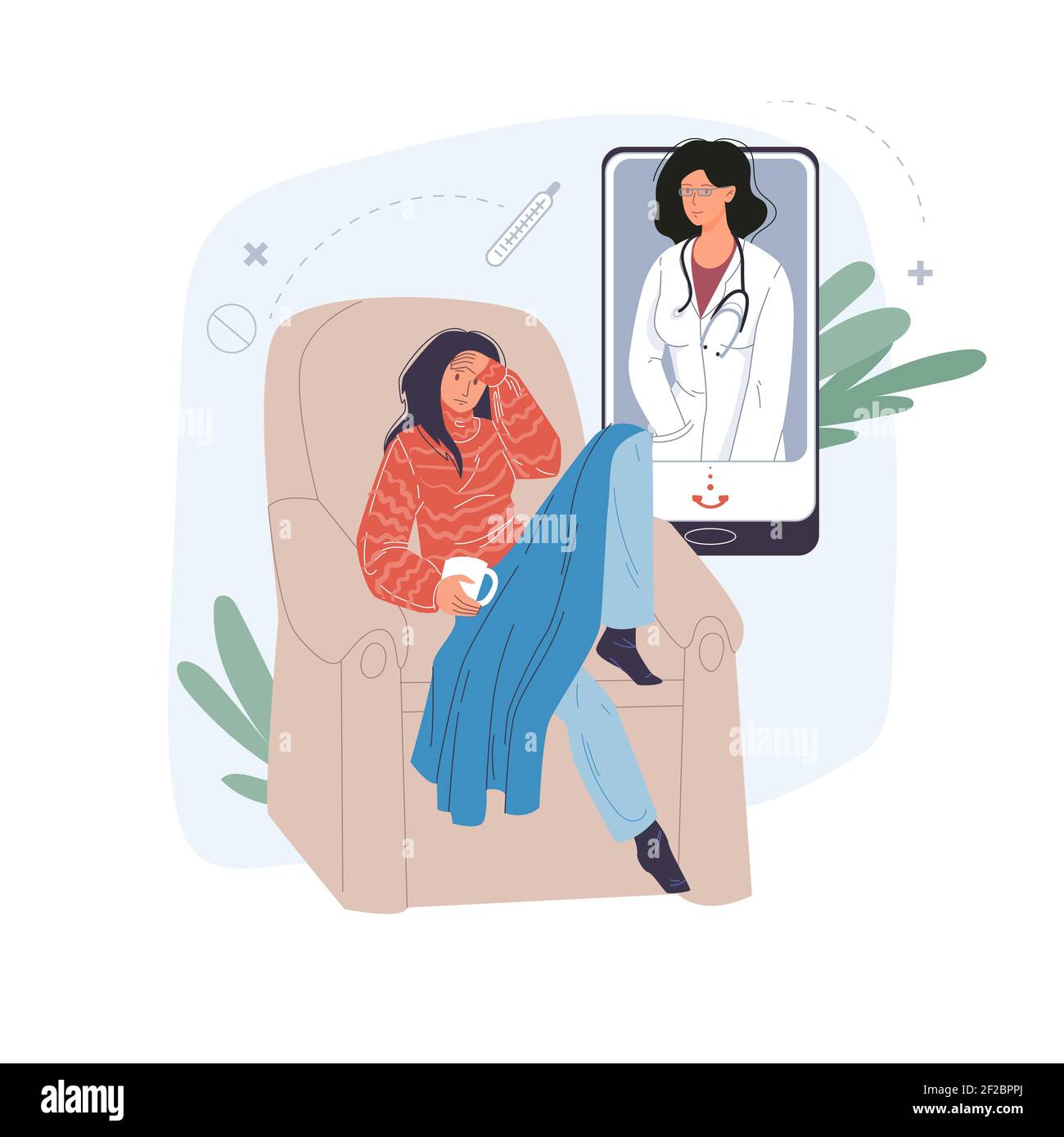 Flat cartoon patient and doctor characters,online telemedicine vector ...
