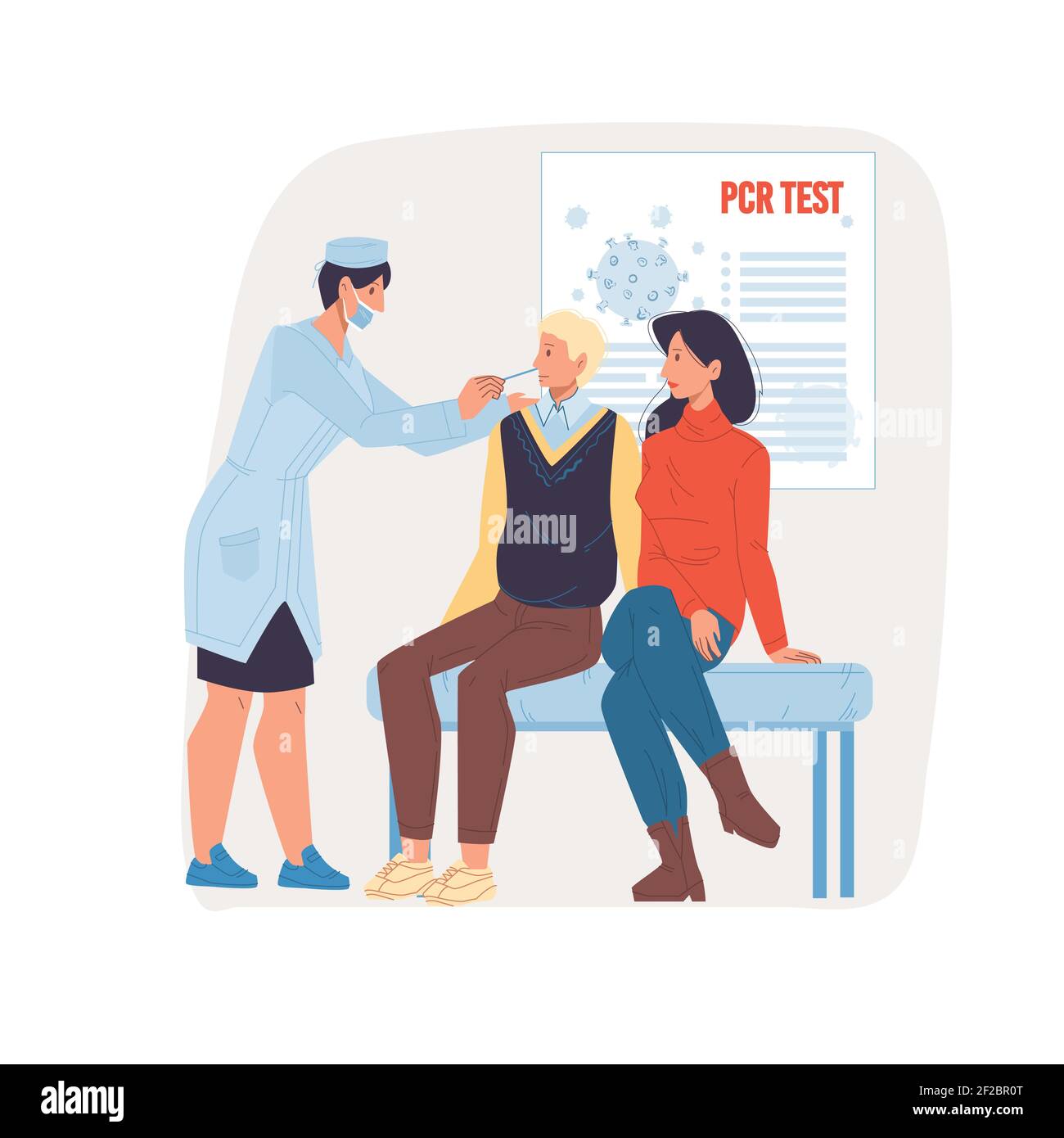 Flat cartoon patients doctor characters,PCR test,coronavirus prevention ...