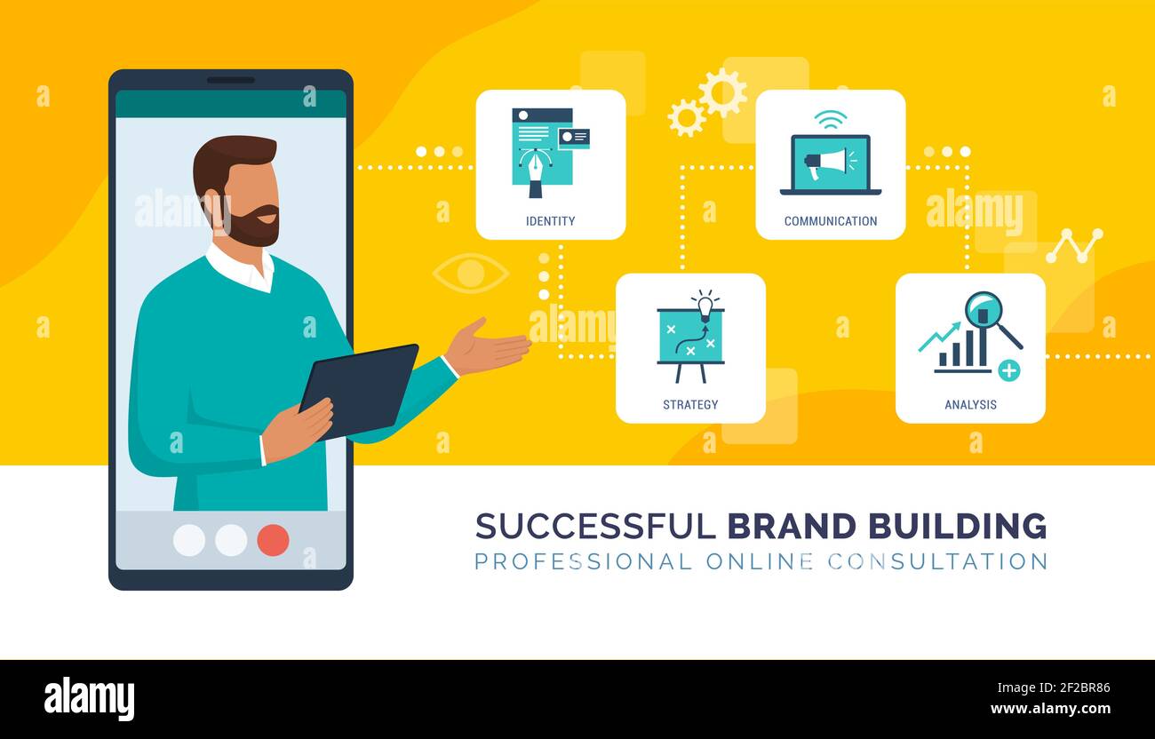 Professional businessman on a video call presenting branding and ...