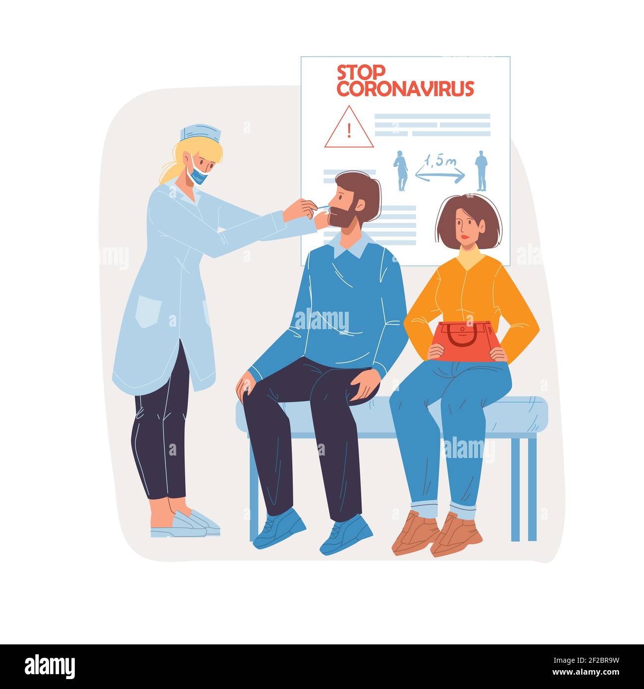 Flat cartoon patients doctor characters,PCR test,coronavirus prevention ...