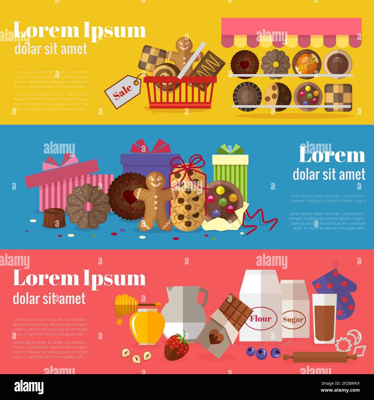 Buying cookies, biscuits gift and baking cookies banners. Sweet design ...