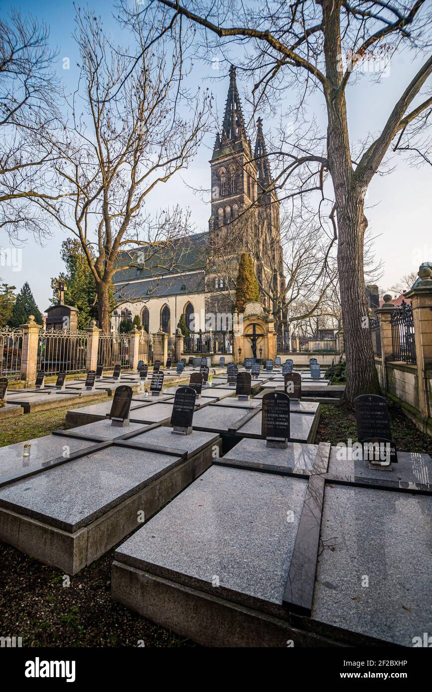 Prague, Czech republic - February 24, 2021. The non-public cemetery of ...