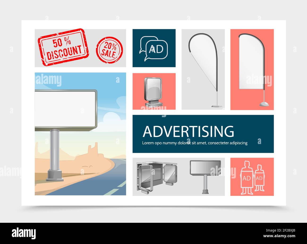 Realistic marketing elements composition with discount and sale stamps ...